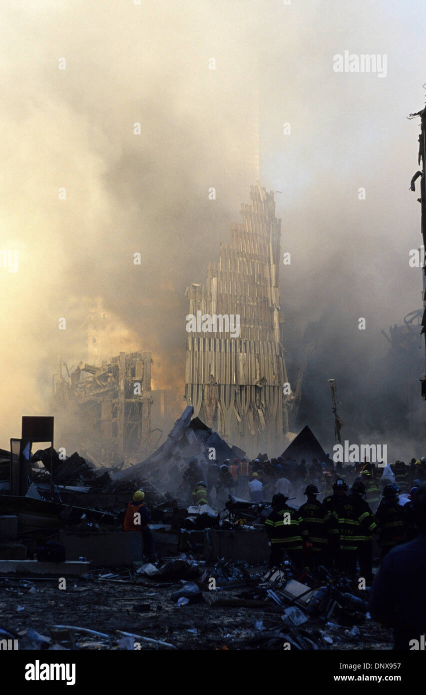 Sep. 12, 2001 - New York, New York, U.S. - Sunrise over the remains of ...