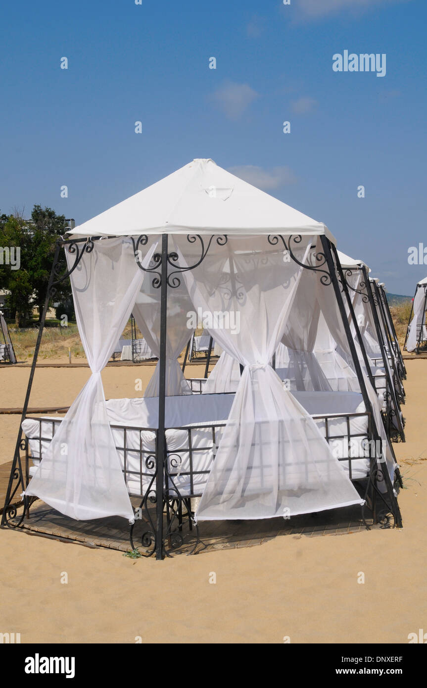 White cabanas on the beach Stock Photo - Alamy