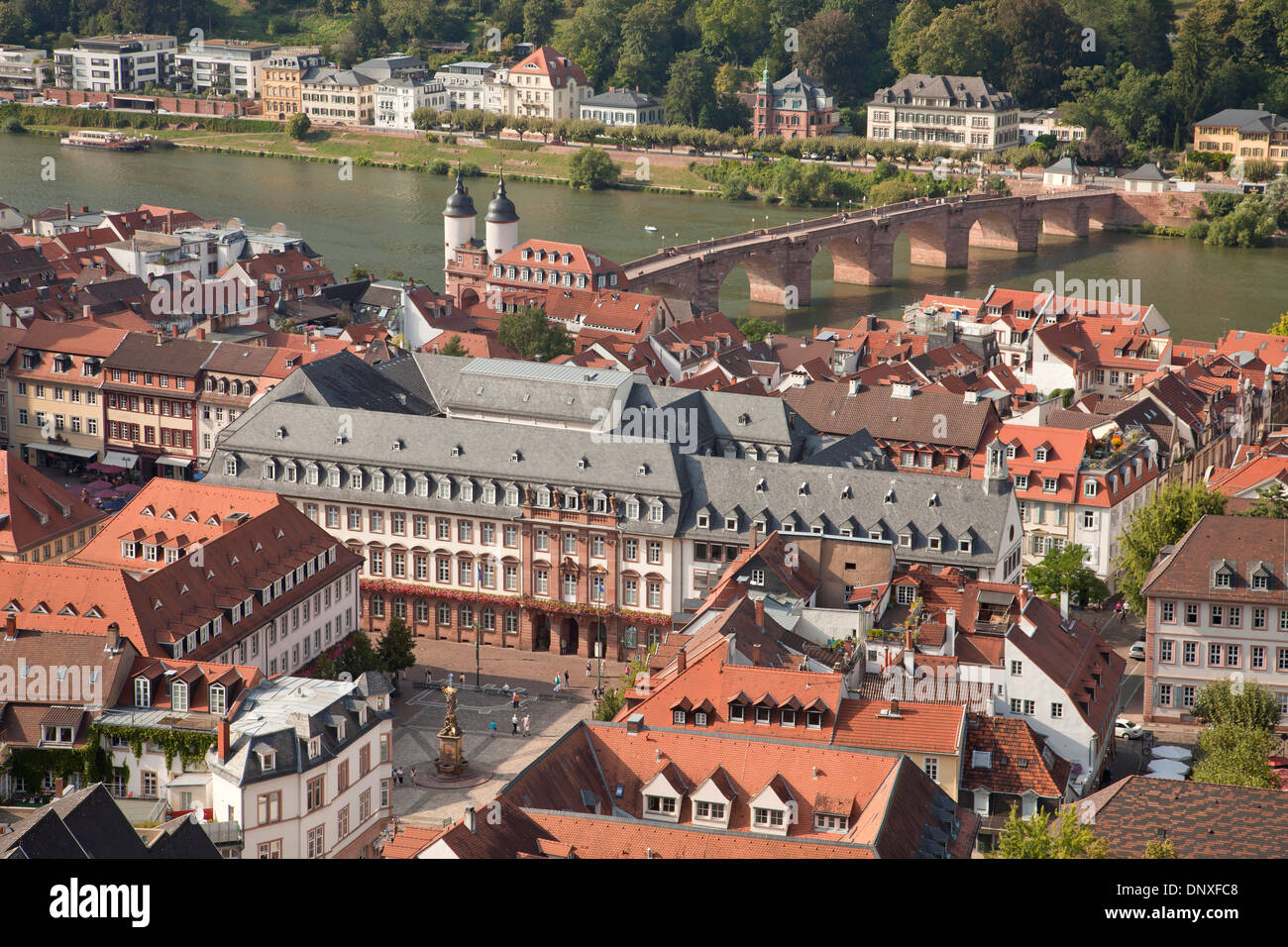 view over the old town and neckar river in Heidelberg, Baden ...