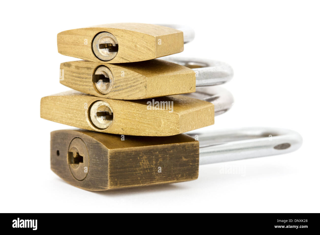 Four padlocks of different size isolated on white background Stock ...