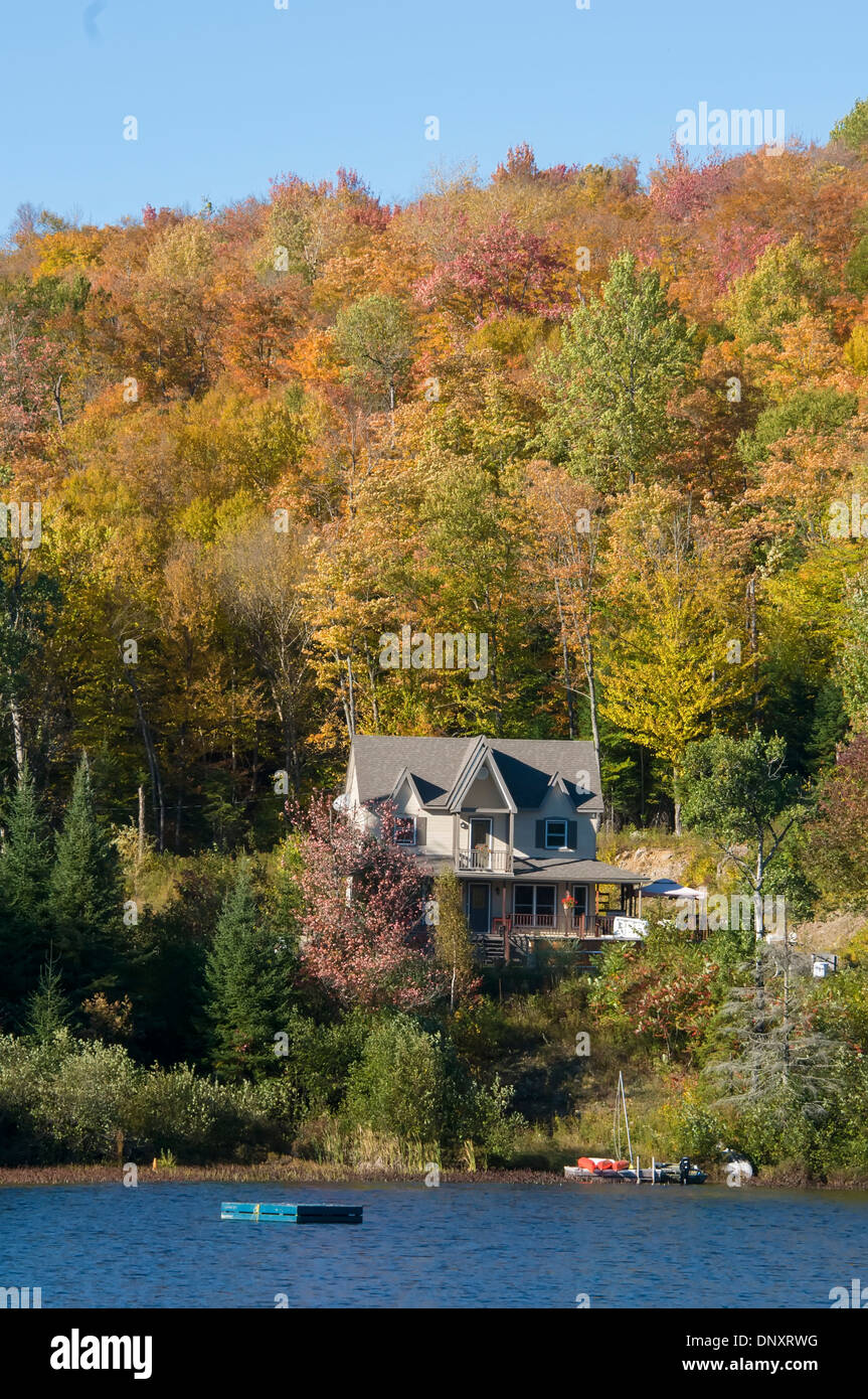Autumn Foliage Cottage lake Laurentians Quebec Stock Photo - Alamy