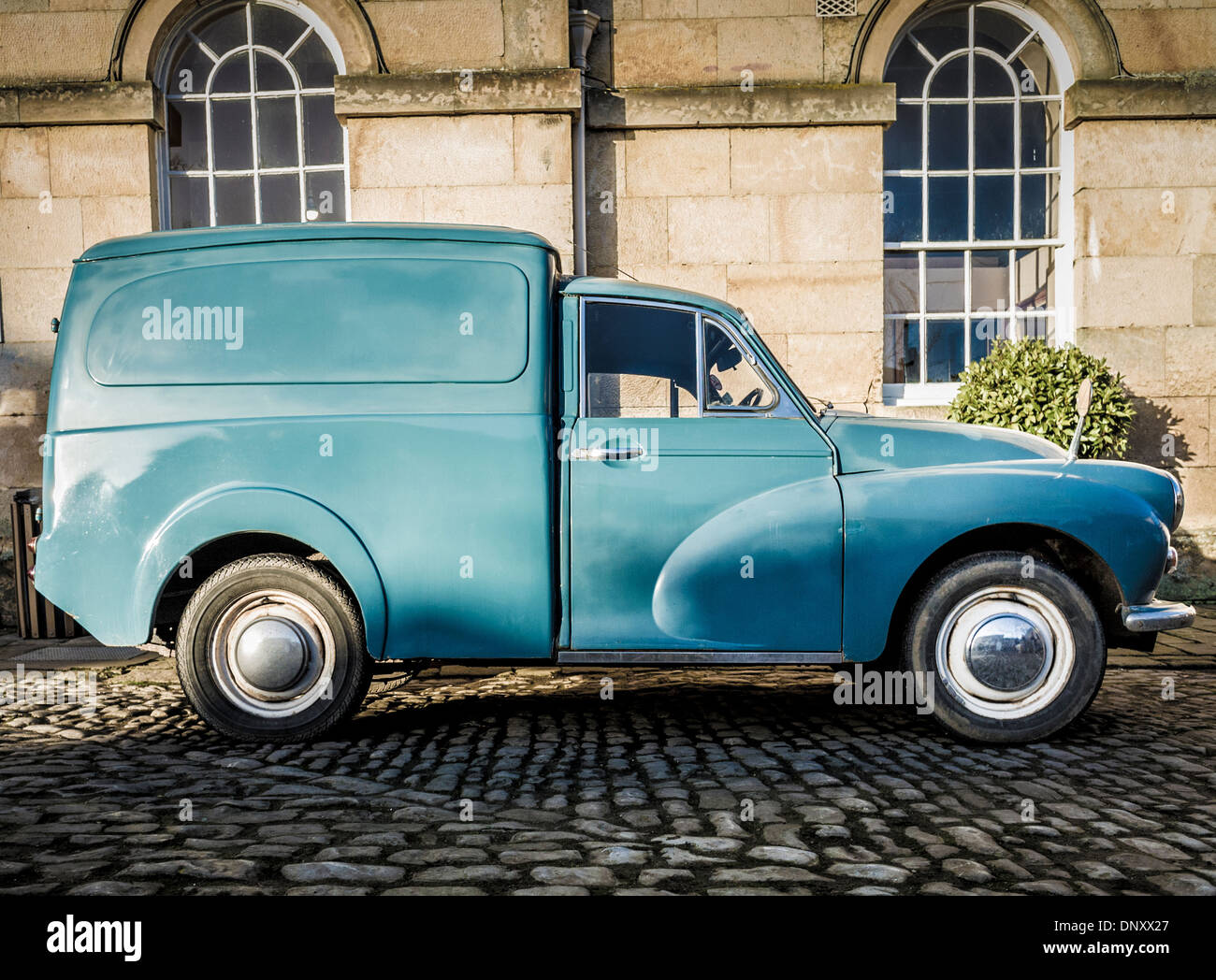 Side view of a vintage, blue Morris Minor Van Stock Photo - Alamy