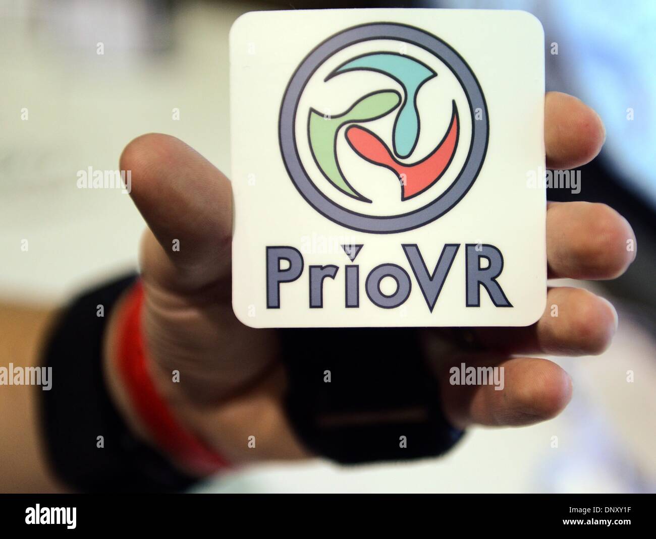 Las Vegas, USA. 05th Jan, 2014. The logo of company PrioVR is pictured ...