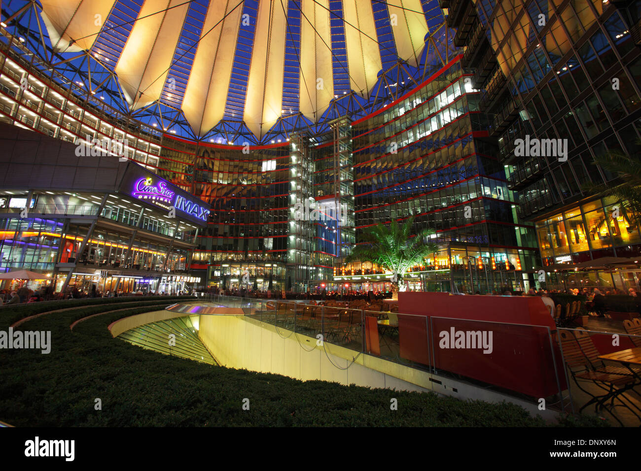 Sony Center in Postdamer Platz, illuminated at the night, Berlin ...