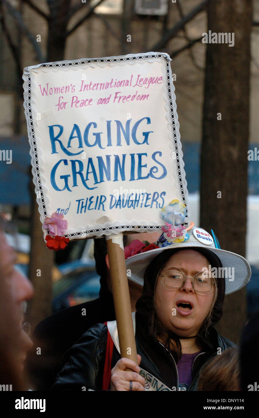 Jan 10, 2006; New York, NY, USA; MERCY VAN VLACK holds up a sign as ...