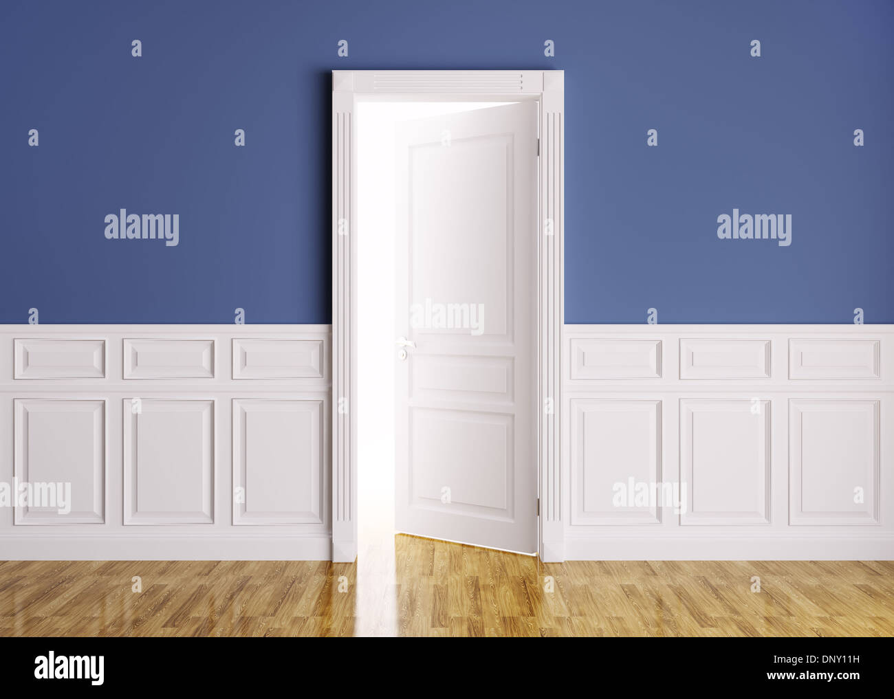 Classic interior of a room with opened door 3d render Stock Photo - Alamy