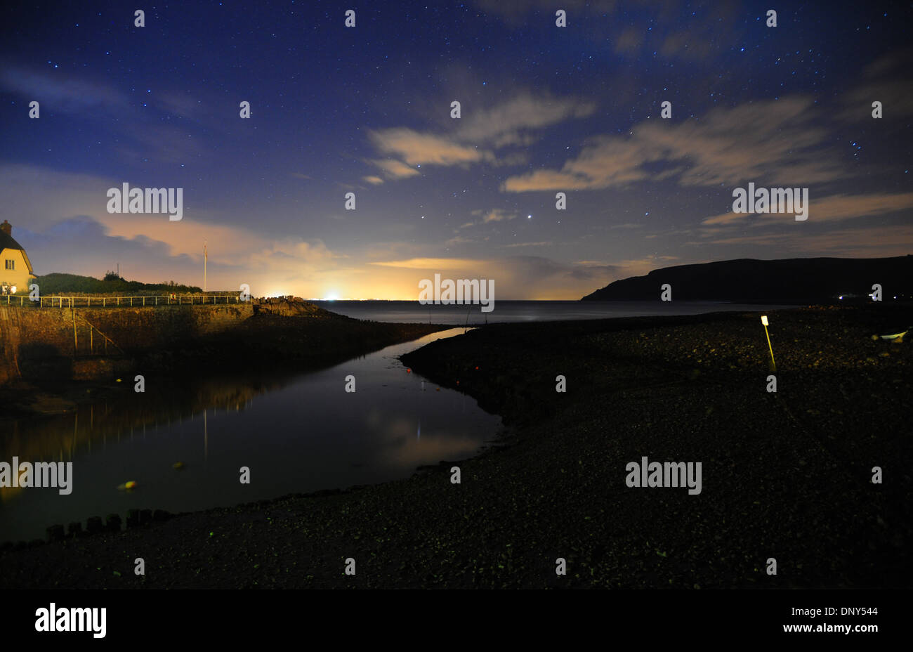 The night sky over Porlock Weir, Somerset, England Stock Photo - Alamy