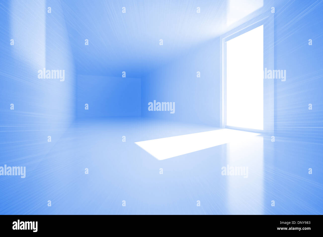 Bright blue room with window Stock Photo - Alamy
