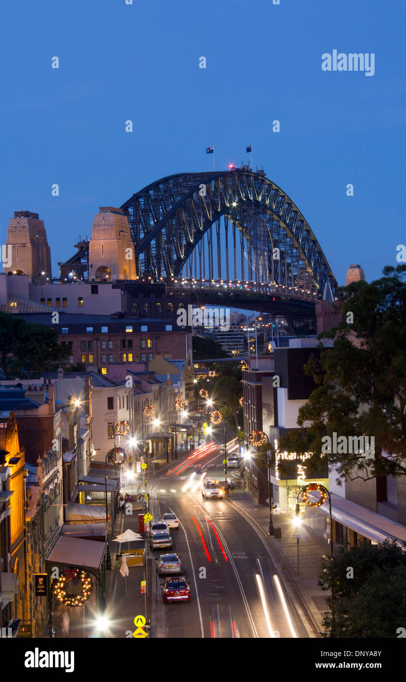 View along George Street in The Rocks historic district to Sydney ...