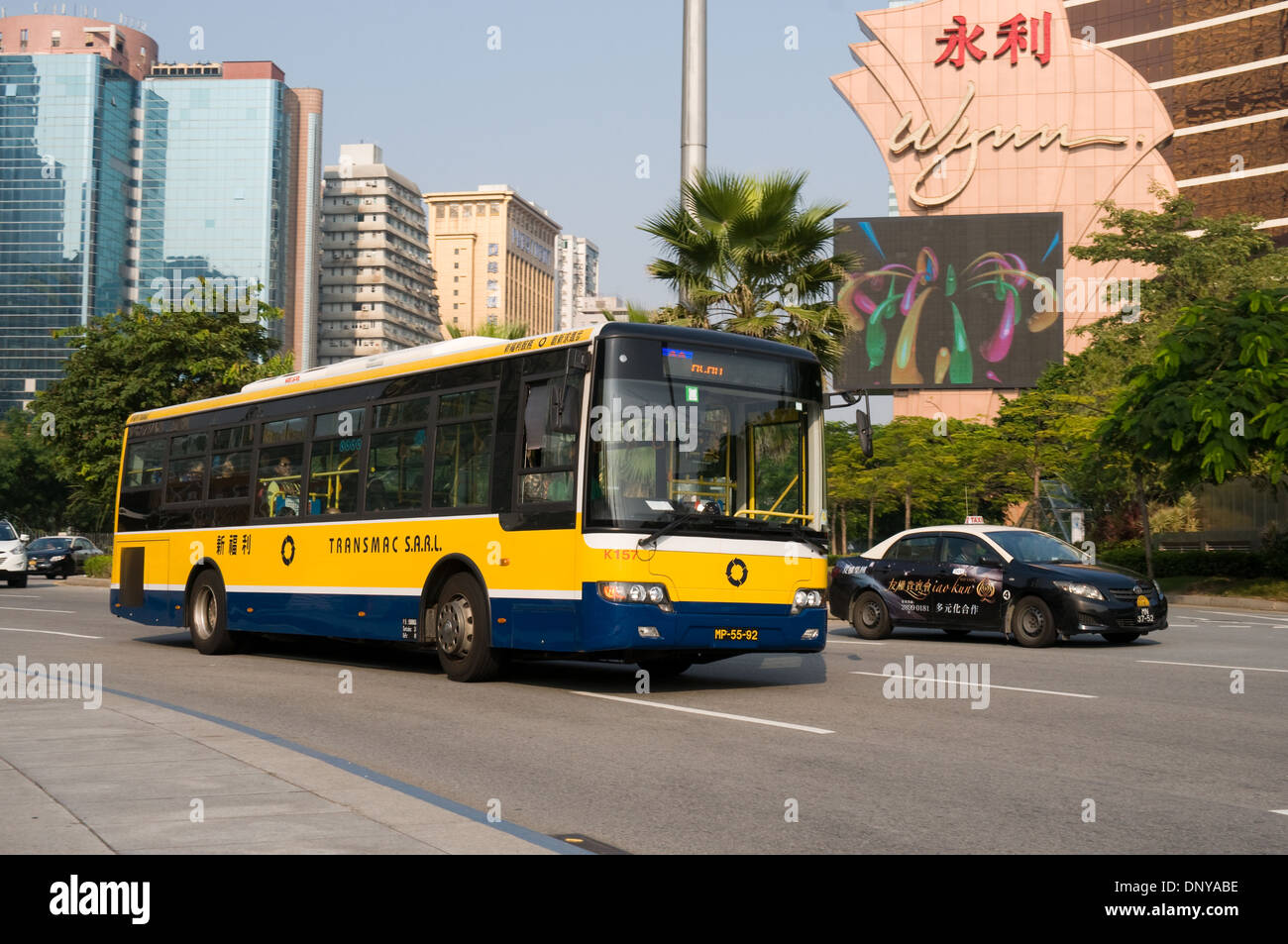 A King Long bus operated by Transmac S.A.R.L passes the Wynns casino in ...