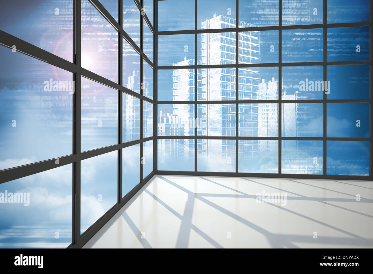 Cityscape seen through window Stock Photo - Alamy