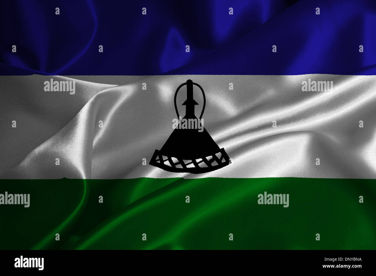 Lesotho flag on satin texture Stock Photo - Alamy