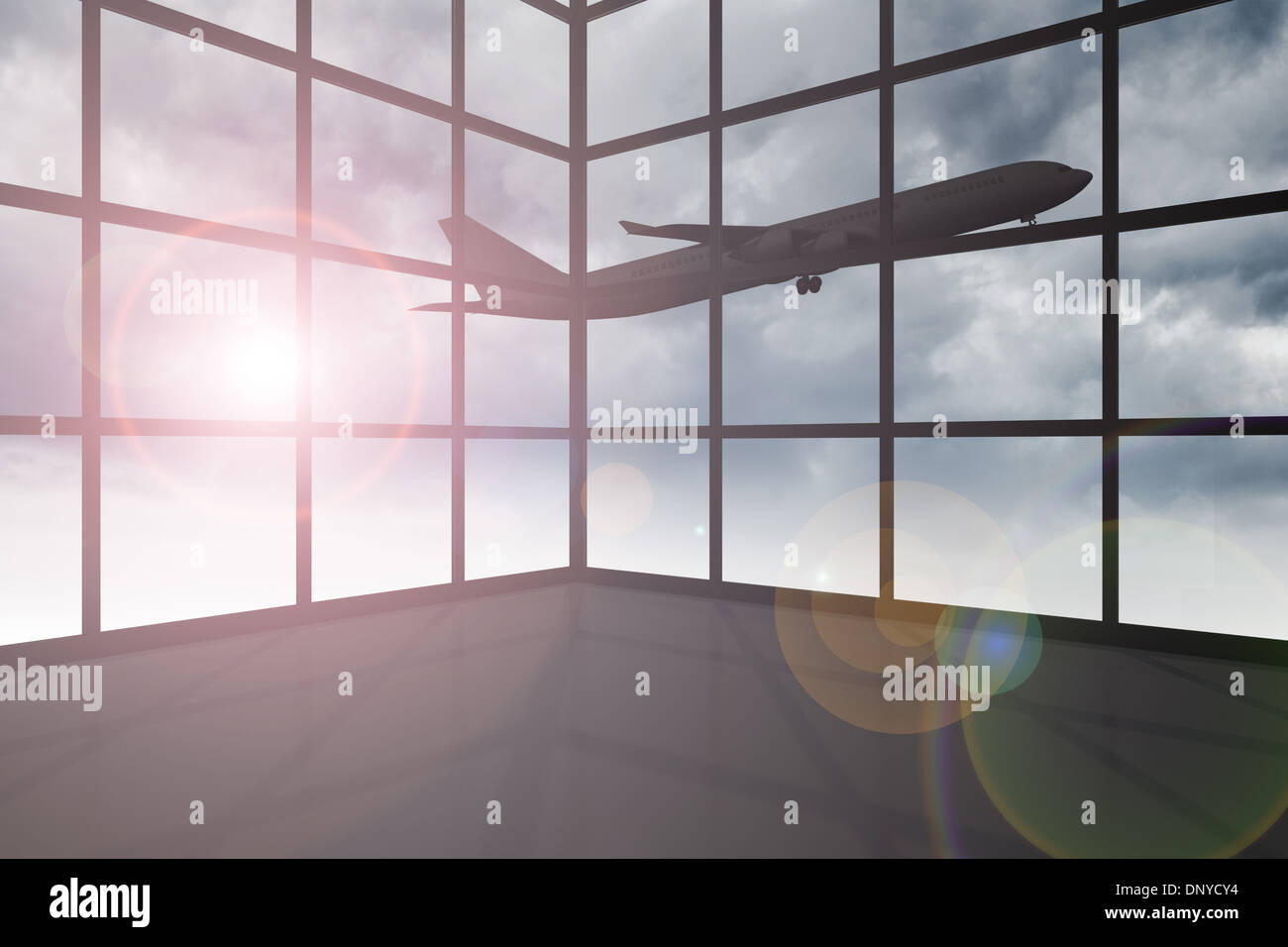 Airplane flying past window Stock Photo - Alamy
