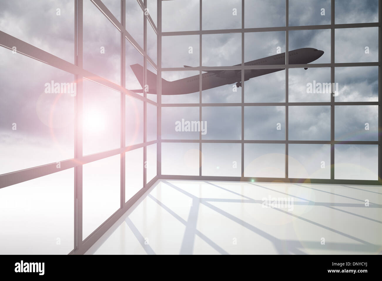 Airplane flying past window Stock Photo - Alamy