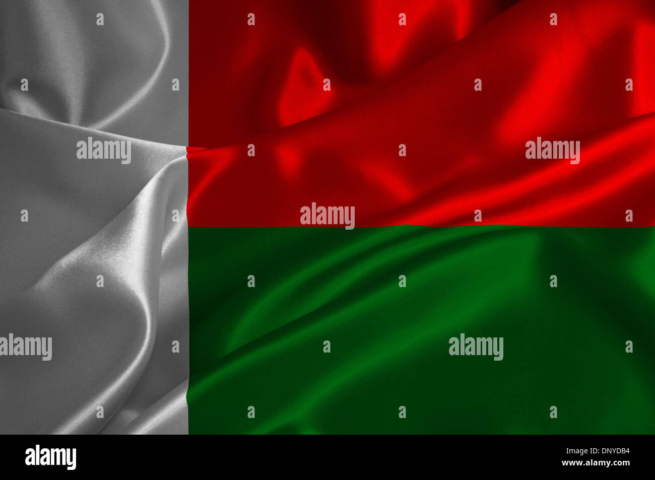 Madagascar flag on satin texture Stock Photo - Alamy
