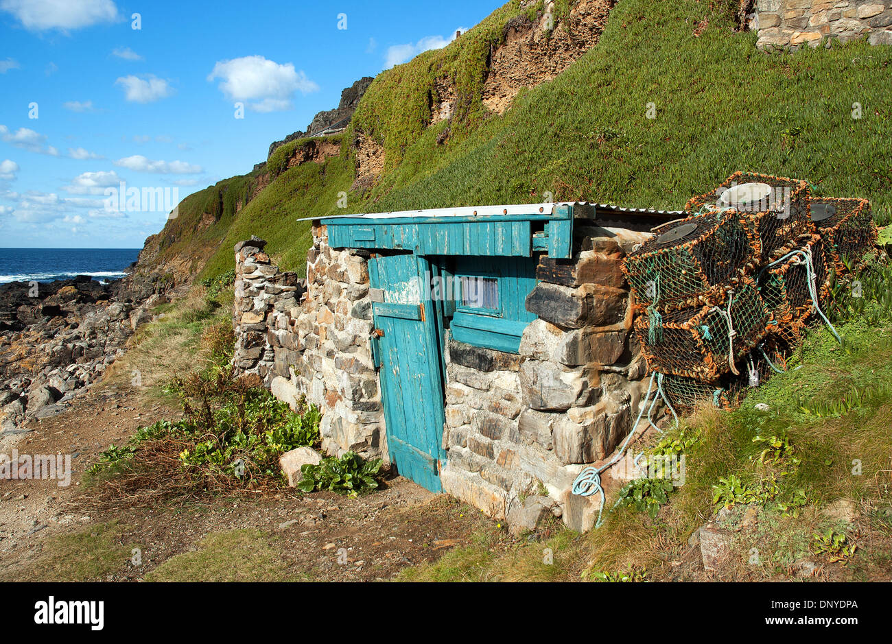 a fishermans hut at cape cornwall, cornwall, uk Stock Photo - Alamy