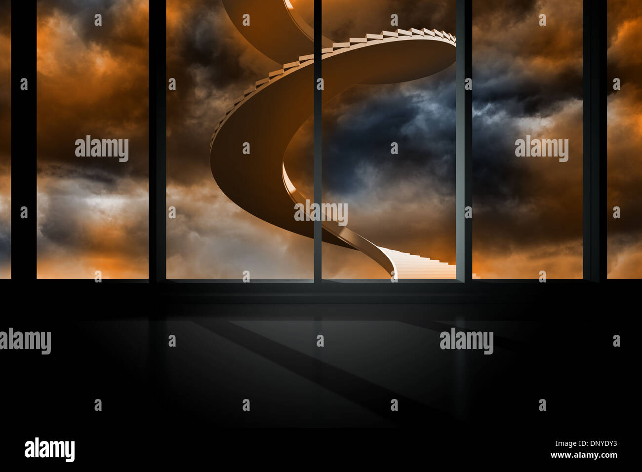 Winding staircase in orange sky Stock Photo - Alamy