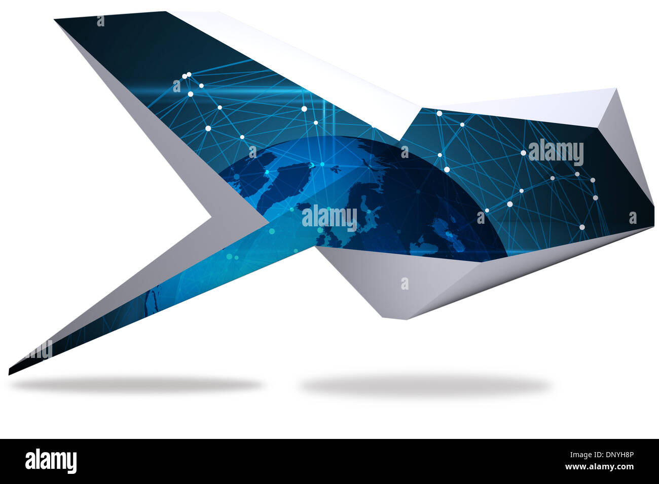 Blue earth on abstract screen against bright blue room with staircase ...