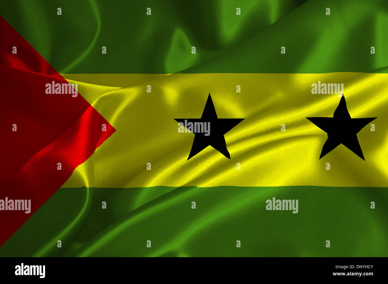 Sao Tome and Principe flag on satin texture Stock Photo - Alamy