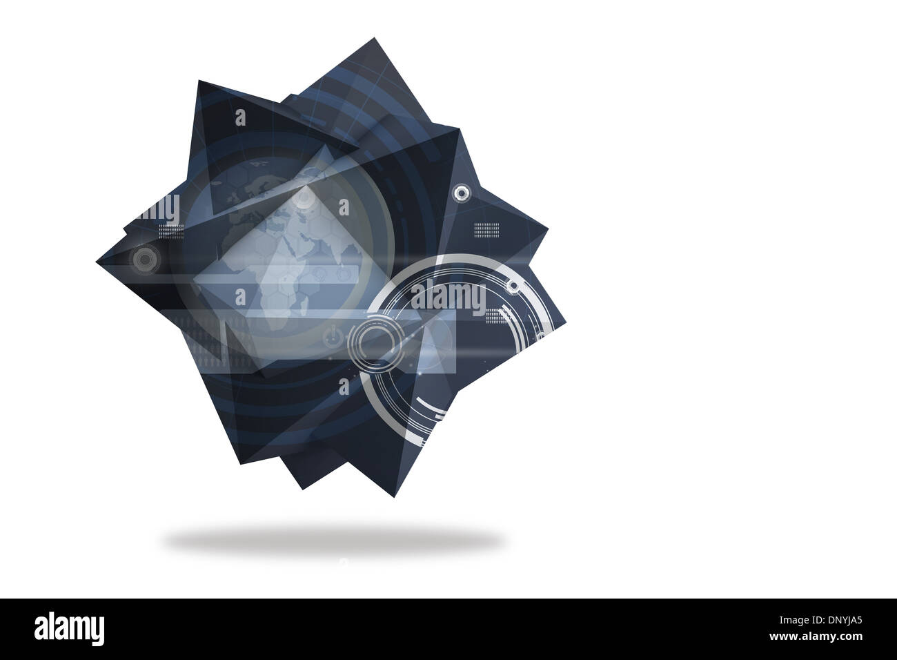 Earth interface on abstract screen against steps in a blue room Stock ...