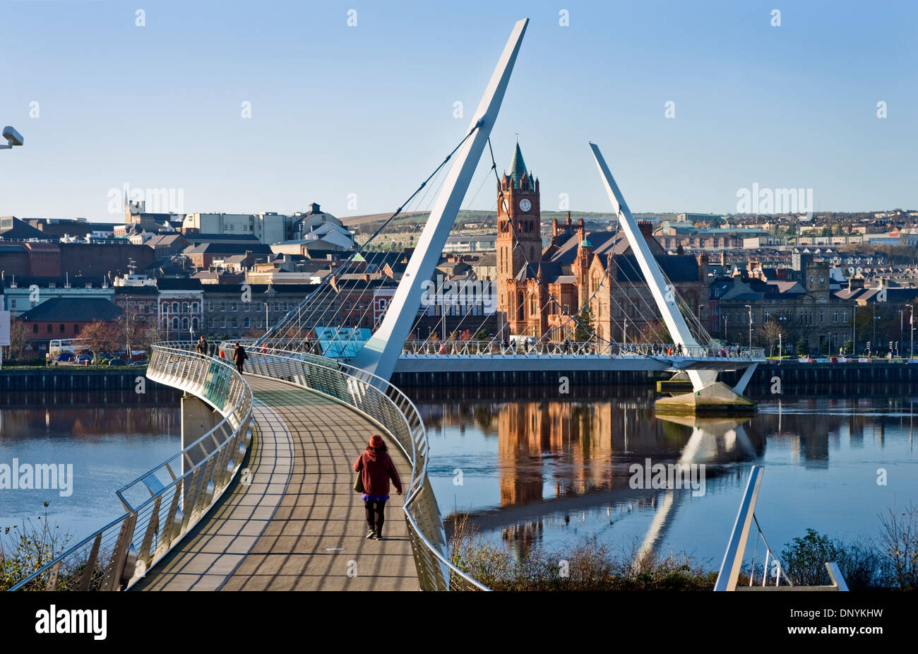 Peace Bridge over the river Foyle, Derry City, Northern Ireland Stock ...