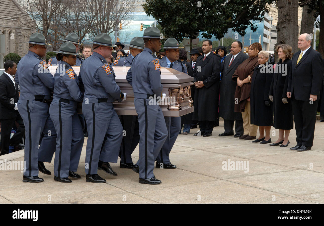 Feb 04, 2006; Atlanta, GA, USA; Georgia State Troopers carry Coretta ...