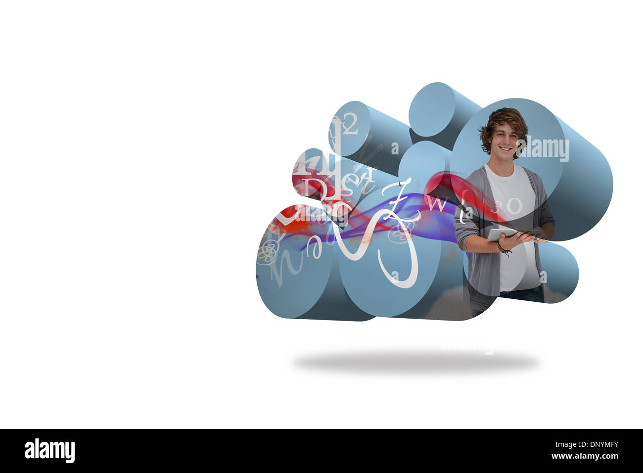 Student with tablet on abstract screen Stock Photo - Alamy