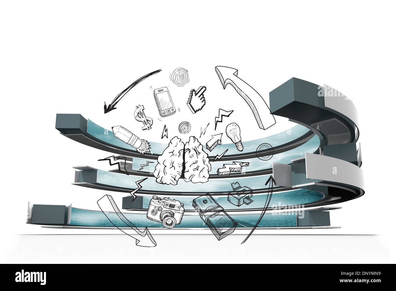 Media brainstorm in a curved structure Stock Photo - Alamy