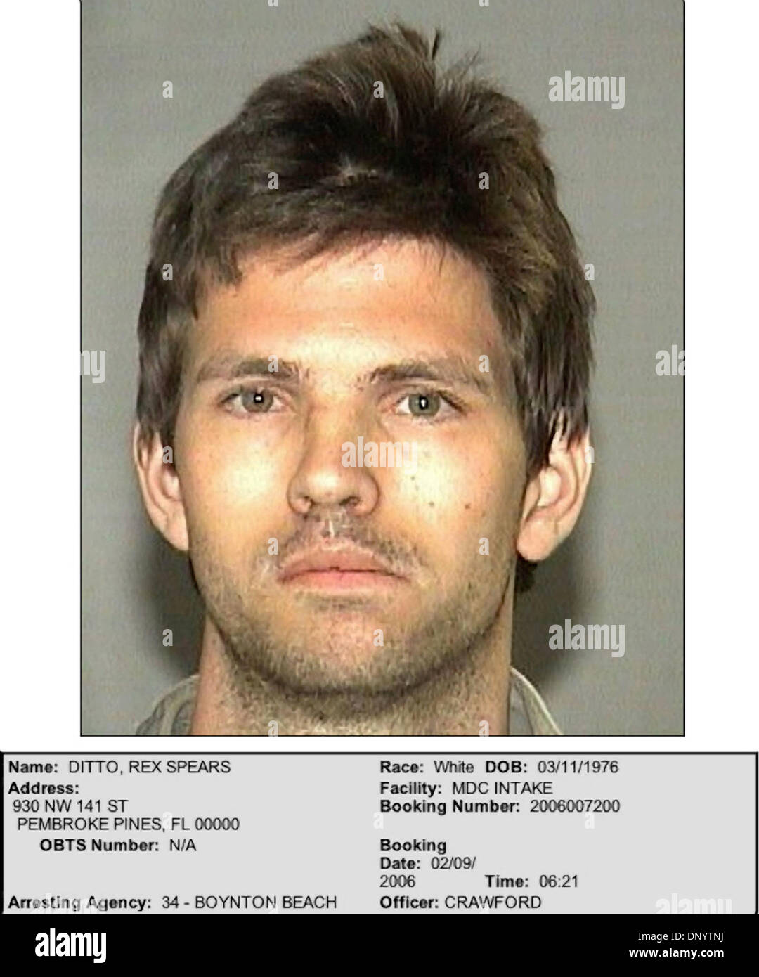 Feb 09, 2006 - Palm Beach, FL, USA - Suspect REX SPEARS DITTO, 29, of ...