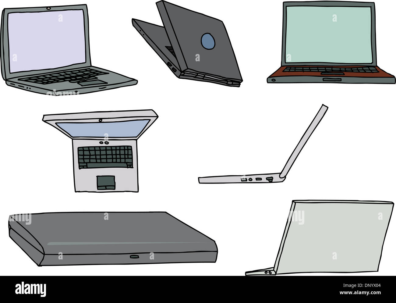 Group of laptop computers in various positions Stock Photo - Alamy