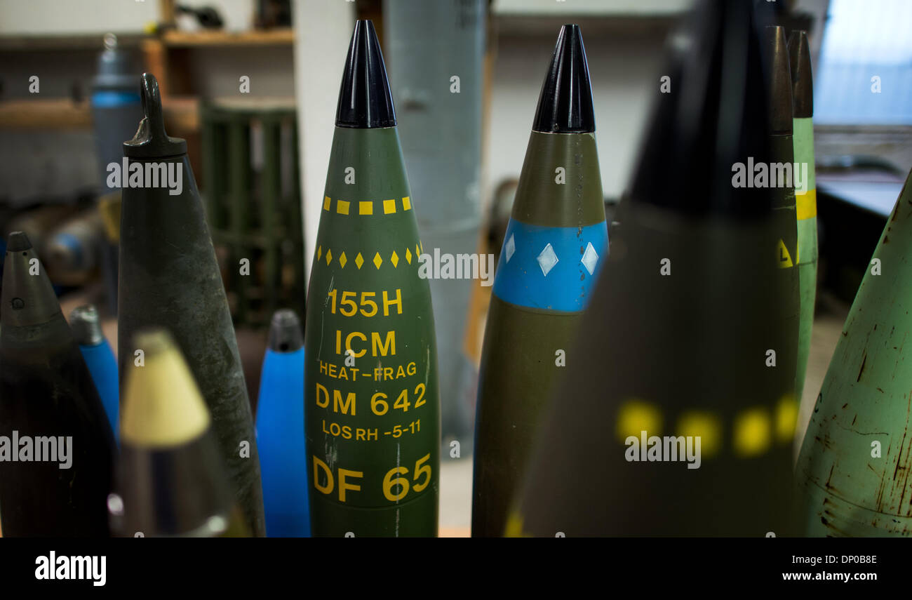 Dresden, Germany. 06th Dec, 2013. Aerial bombs stand on the training ...