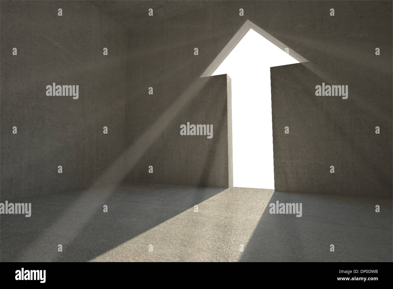 Grey room with arrow door Stock Photo - Alamy