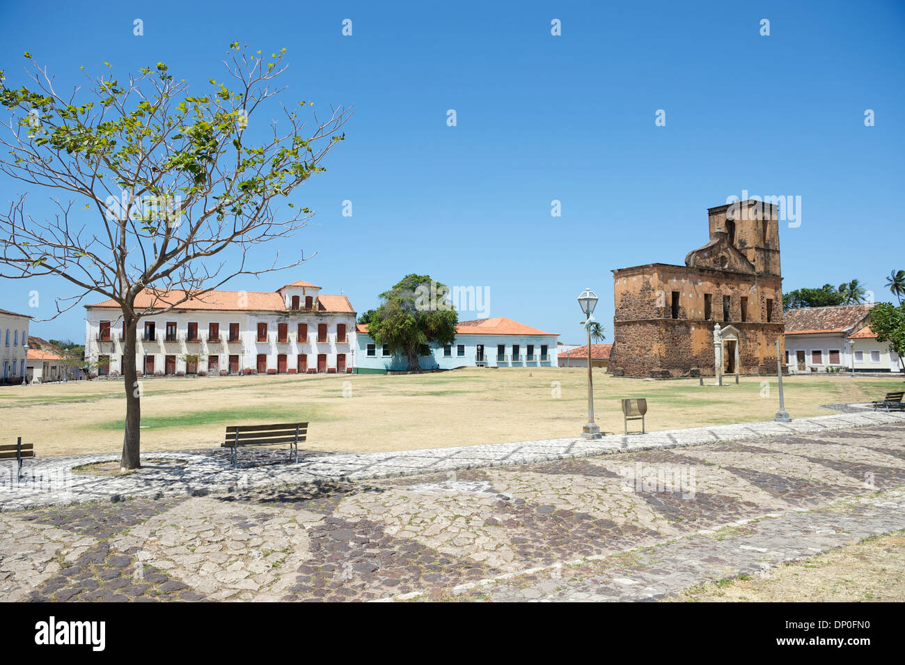Matriz Plaza and ruins of the Sao Matias church in Alcantara Brazil ...