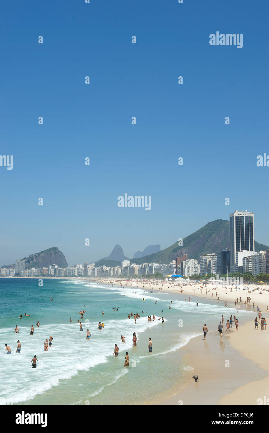 Scenic view of Copacabana Beach with skyline of Rio de Janeiro Brazil ...
