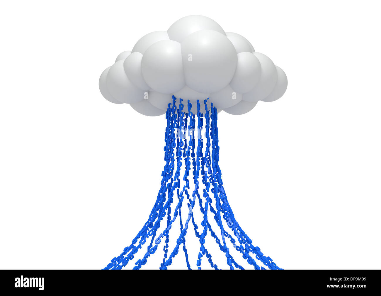 A concept depiction a stylized cloud with blue binary data feeding into ...