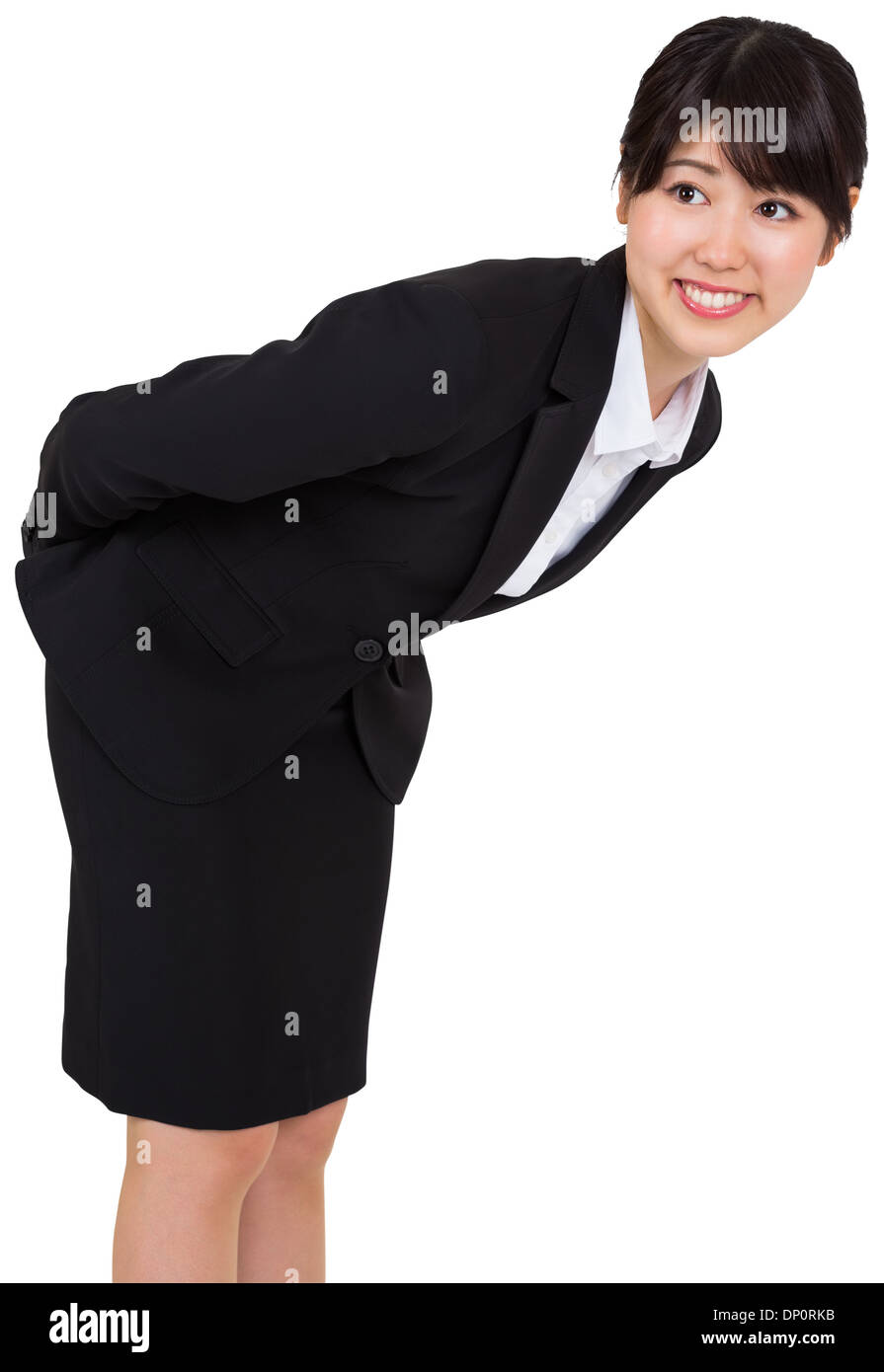 Smiling businesswoman bending Stock Photo - Alamy