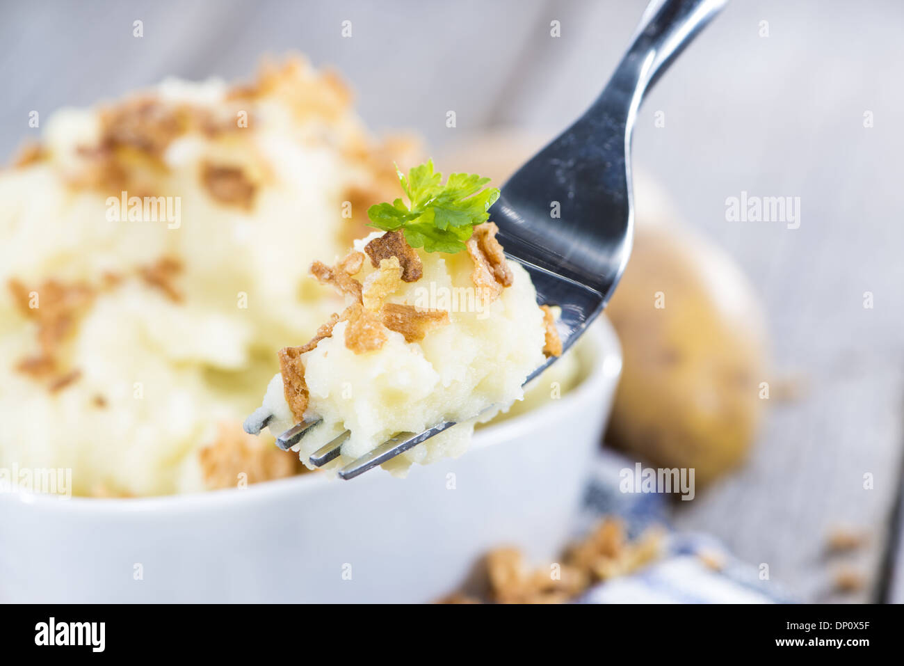 Fresh made Mashed Potatoes on vintage background Stock Photo - Alamy