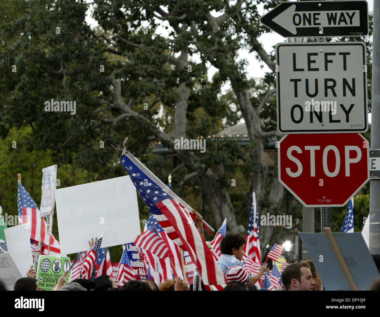 Apr 10, 2006; Los Angeles, CA, USA; Immigration rights demonstrators ...