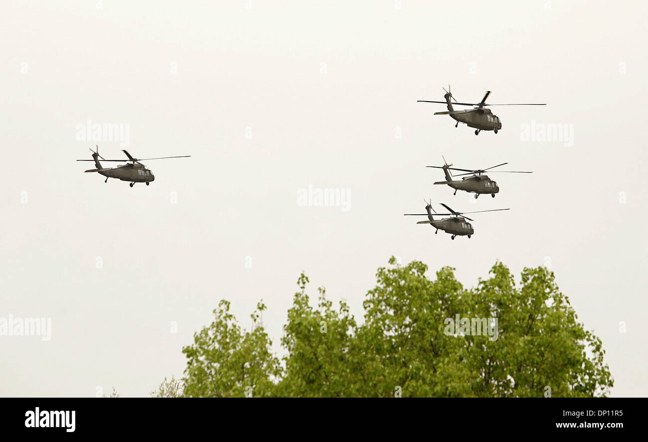 Apr 12, 2006; Arlington, VA, USA; Four helicopters in the 'Missing Man ...