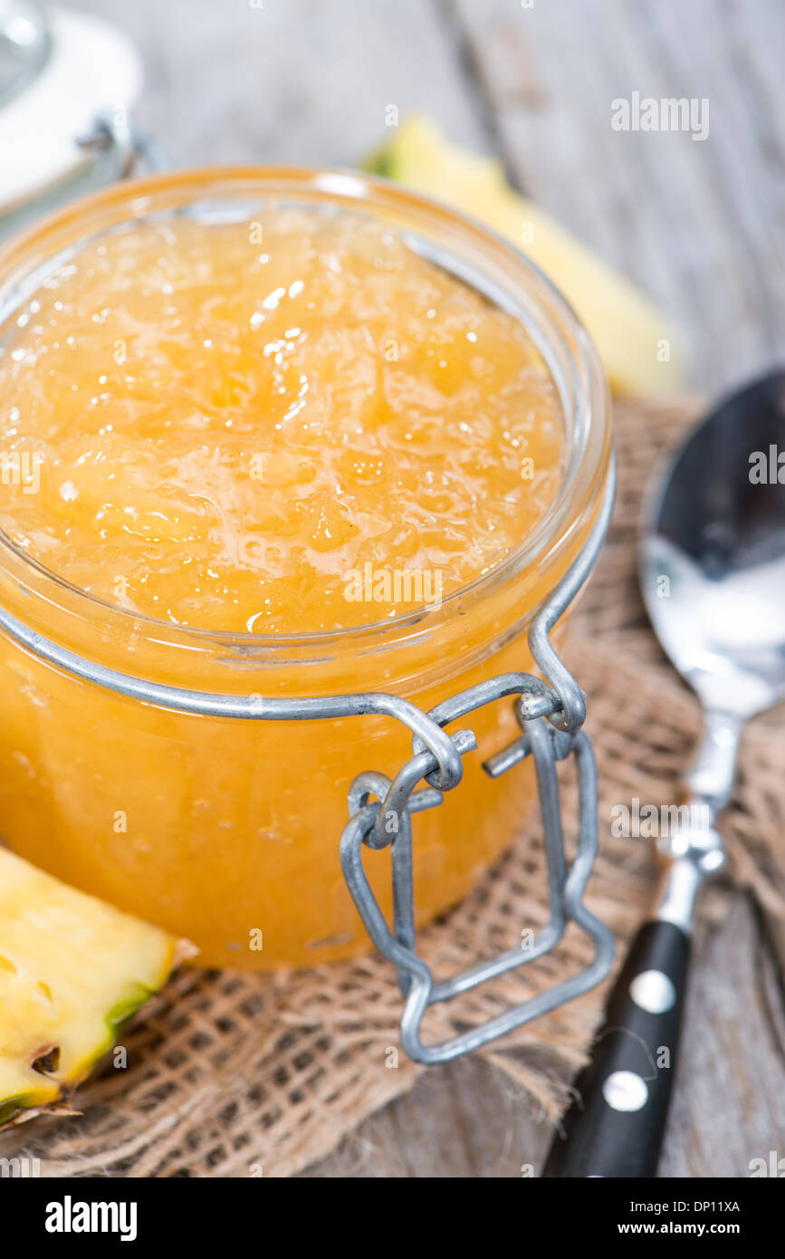 Portion of fresh made Pineapple Jam with some fresh fruits Stock Photo ...