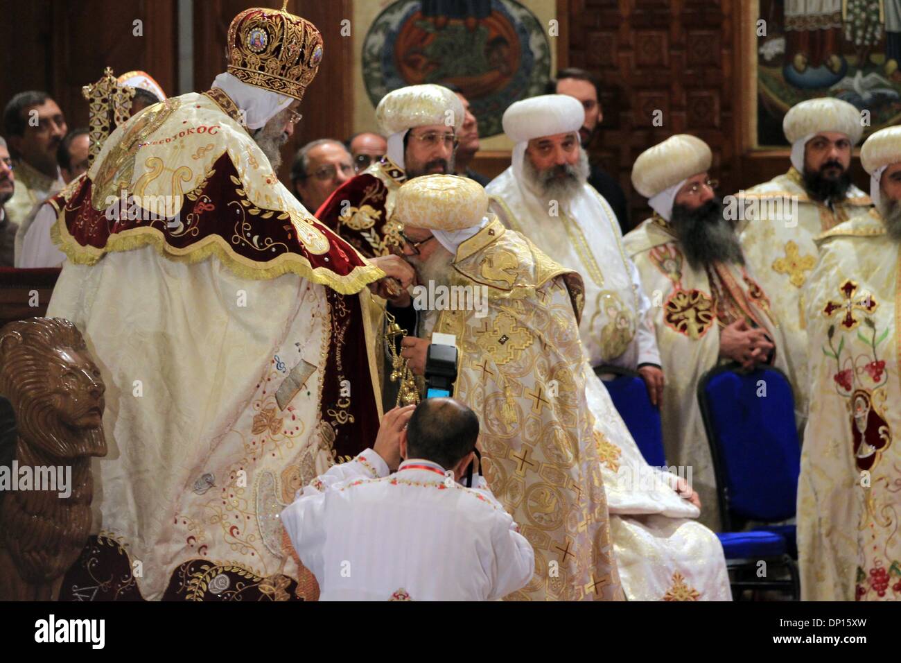 Cairo, Cairo, Egypt. 6th Jan, 2014. Coptic Pope Tawadros II, swings an ...