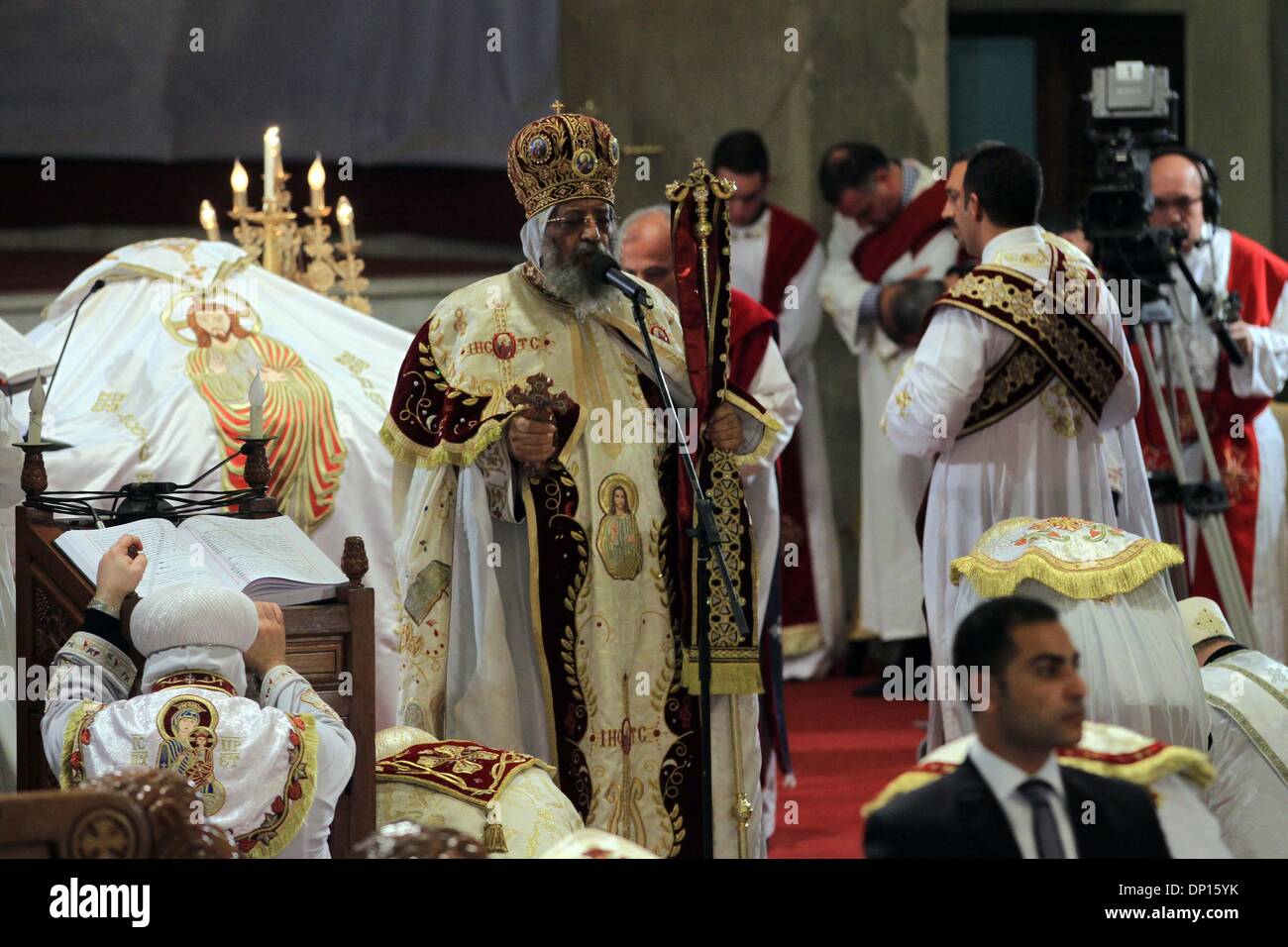 Cairo, Cairo, Egypt. 6th Jan, 2014. Coptic Pope Tawadros II, swings an ...