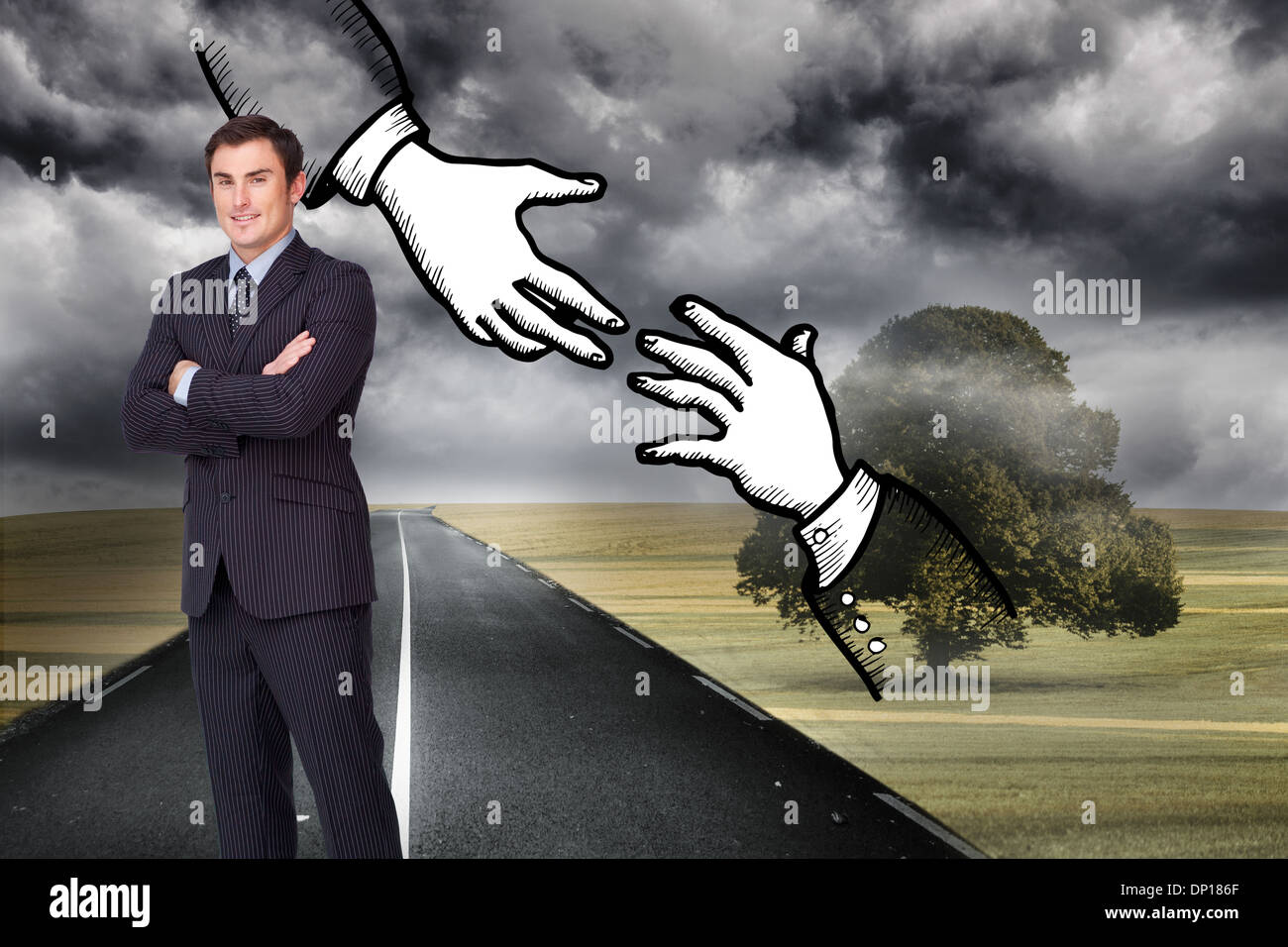 Composite image of young businessman standing cross-armed Stock Photo ...