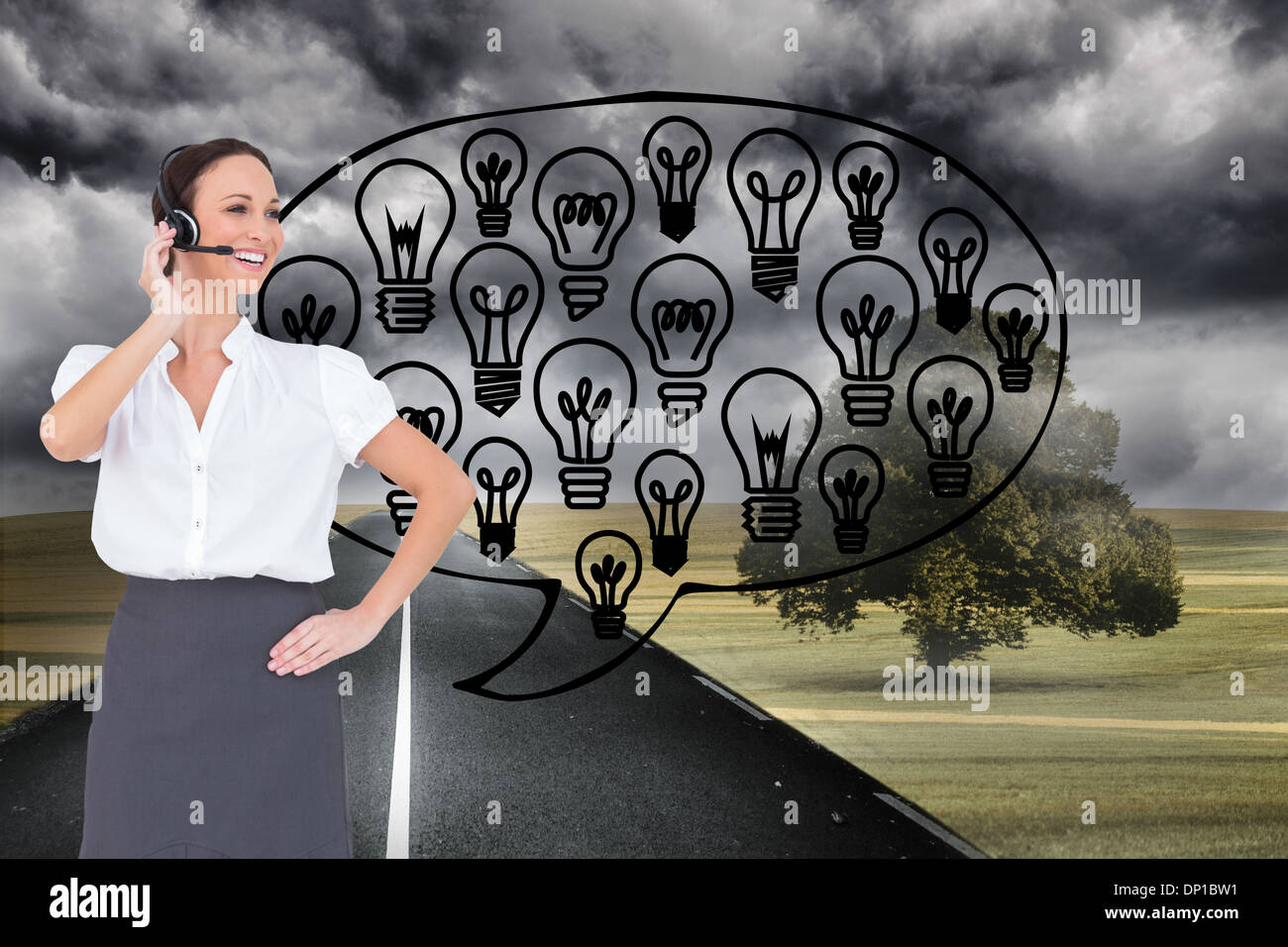 Composite image of cheerful smart call center agent working Stock Photo ...