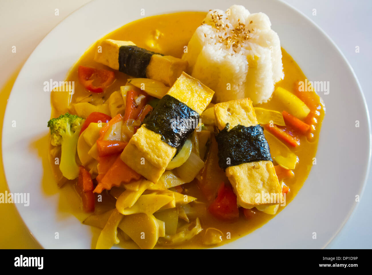Vegan oriental meal with tofu and rice Prague Czech Republic Europe ...