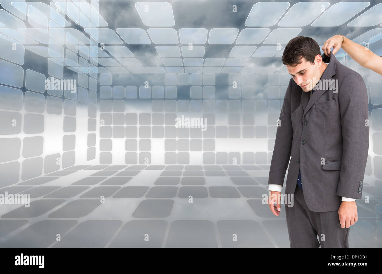 Composite image of businessman hanging Stock Photo - Alamy