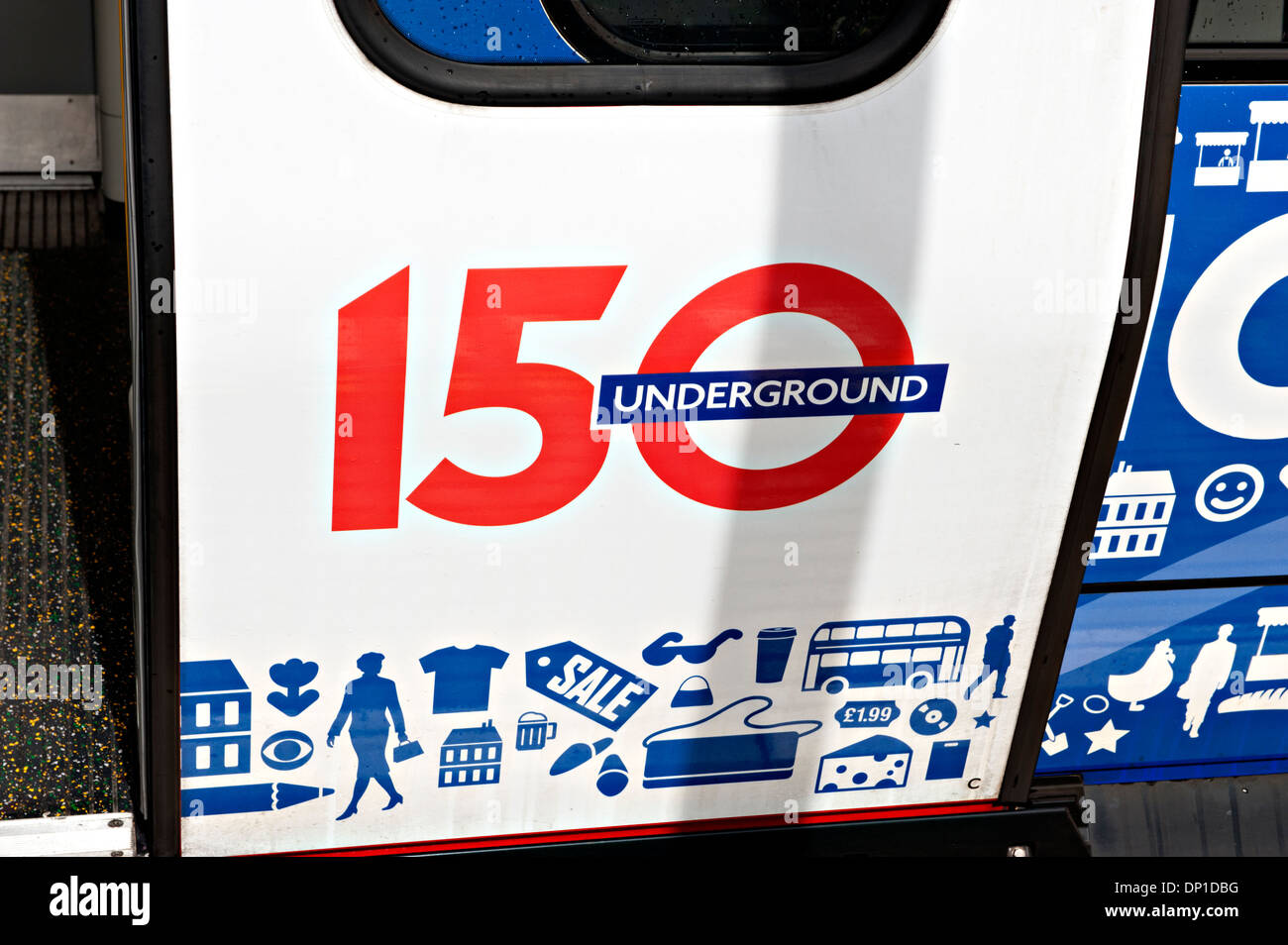 Special livery on modern London underground railway carriage ...