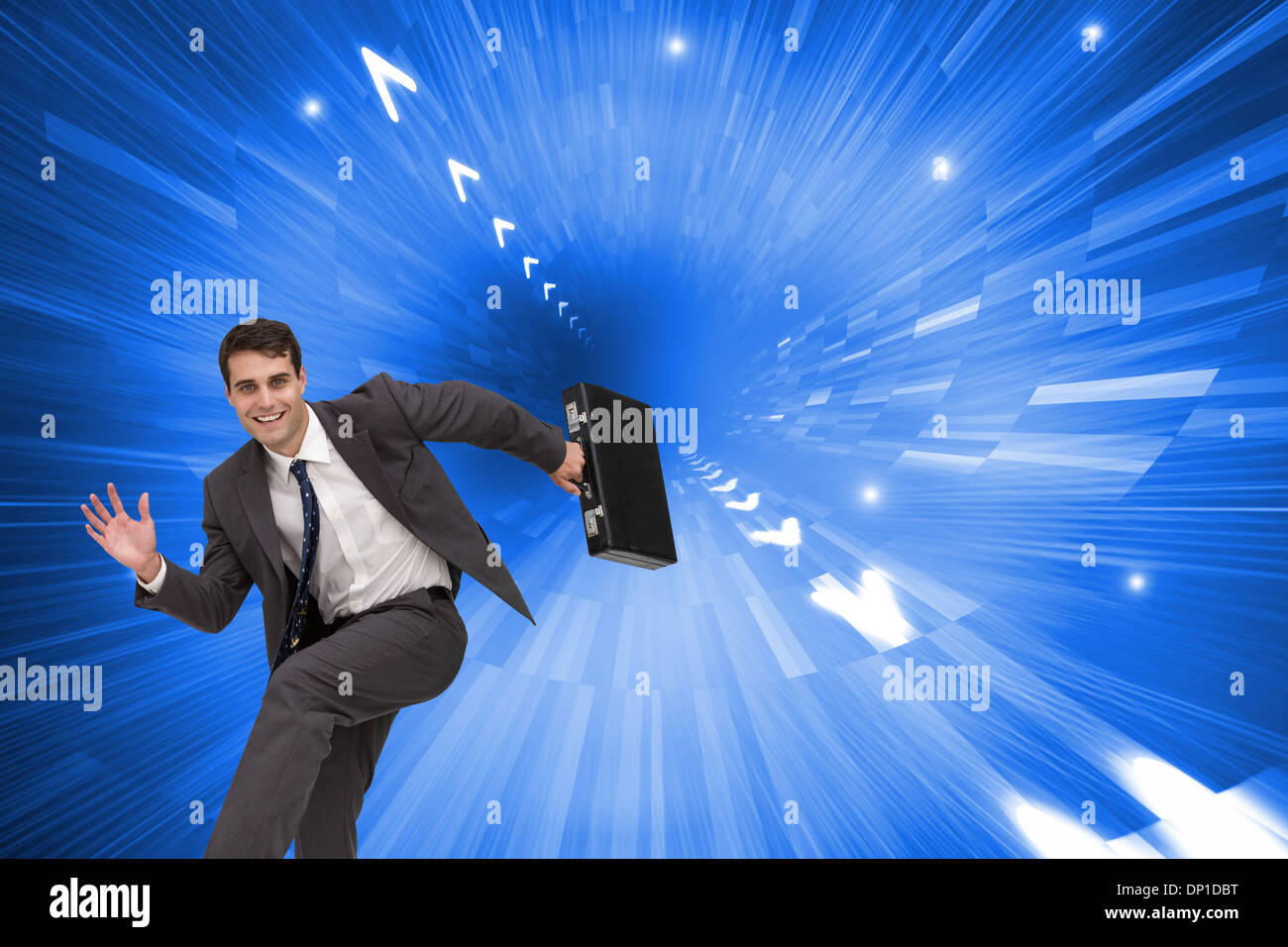 Composite image of smiling businessman in a hury Stock Photo - Alamy