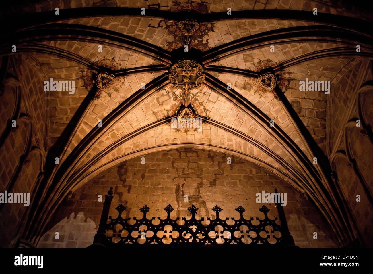 Cathedral interior, ribbed vault ceiling, Barcelona, Spain Stock Photo ...
