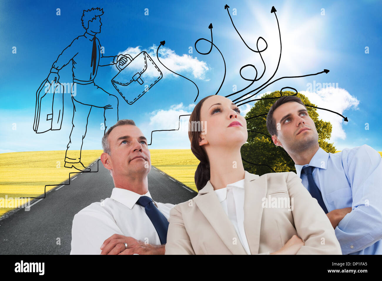 Composite image of serious work team posing together looking away Stock ...